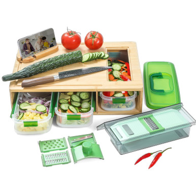 Supernal Cutting Board with Containers,Bamboo Cutting Board Set with Stackable,Smart Cutting ...