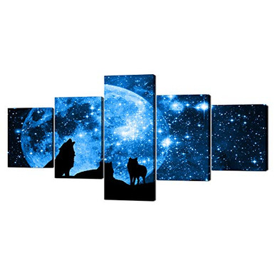 5 Panels Wolf Wall Art Ready to Hang Modern Wolves Pack in Silhouette ...