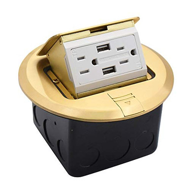 PETSPLY Brass Floor Electrical Outlet with USB - Round Pop up Recessed ...