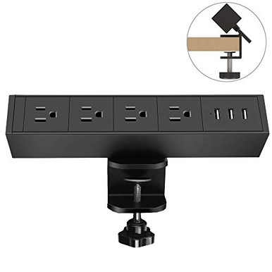 Desk Clamp Power Strip with Surge Protection, Black Desktop Edge Mount ...