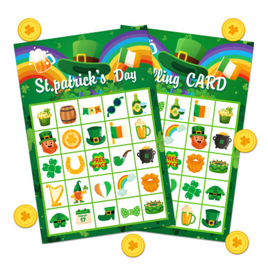 St Patrick's Day Bingo Card for Kids 26 Players Rainbow Green Shamrock ...