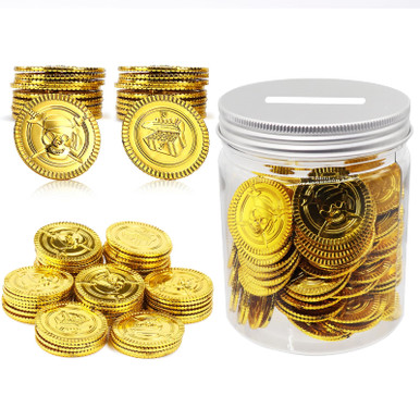 Plastic Gold Pirate Coins 100 Pcs, Pirate Treasure Play Golden Toy ...