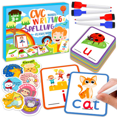 CVC Word Games Writing Spelling Flash Cards for Kindergarten, CVC Sight ...