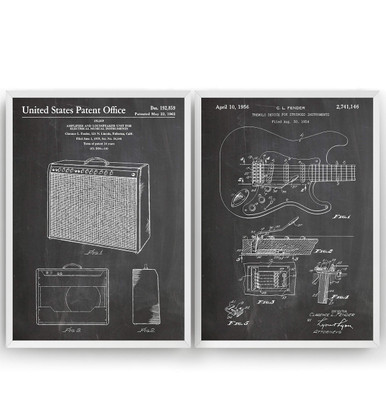 Magic Posters Stratocaster Guitar 1954 + Amplifier 1962 Patent Prints ...