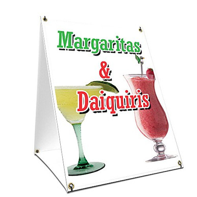 A-Frame Sidewalk Margaritas & Daiquiris Sign with Graphics On Each Side ...