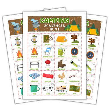 Camping Scavenger Treasure Hunt Games Cards for Kids and Family, School ...