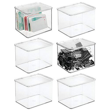 mDesign Stackable Plastic Storage Bin Box with Hinged Lid - Organizer ...