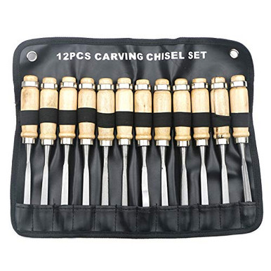 Unxuey 12Pcs Set Woodworking Chisels Packed In Leather Bag Woodworking ...