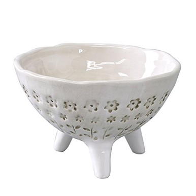Time Concept Manual Pottery Blossom Pot - White - 3 Stand Legs, Plant ...