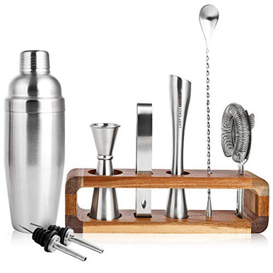 LAST CALL Barware Modern 9 piece Bartender Kit | 100% Real Acacia Wood ...