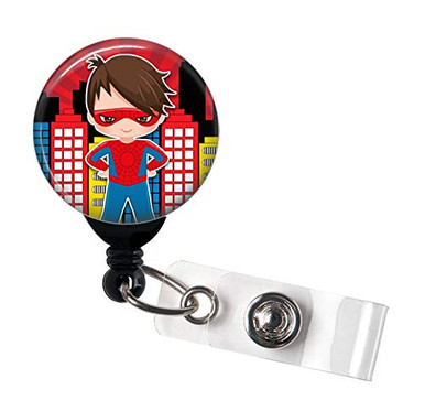 Superhero Boy Brown Hair - Retractable Badge Reel with Swivel Clip and ...