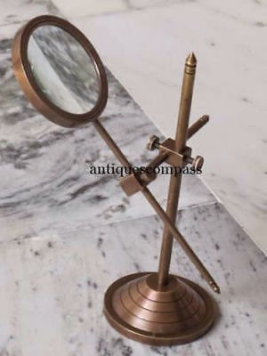 Marine Vintage Brass Table Magnifier Magnifying Reading Glass W Stand ...