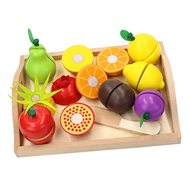 M-Aimee Wooden Fruit Cutting Food Toys - Pretend Play Food Set for Kids ...