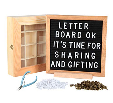 Felt Letter Board 10x10 Black Message Board with Stand Wooden Organizer ...