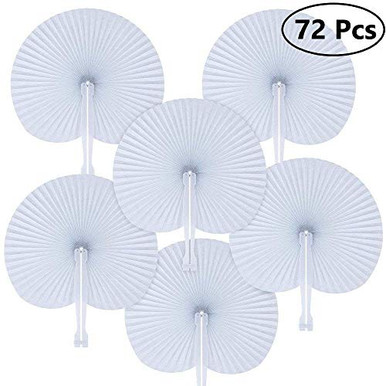 KONIBN 72 Pack White Paper Fans Assortment Round Shaped Wedding Fans ...