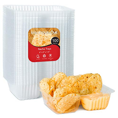 Nacho Trays (100 Pack) Disposable 2 Compartment Food Tray - Clear ...