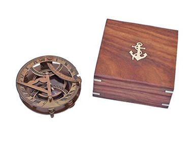 Hampton Nautical 3xglass-101 Antique Round Sundial w/Rosewood Box 6 ...