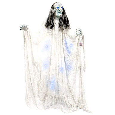 Halloween Haunters 5 Foot Standing Old White and Blue Witch with Purple ...