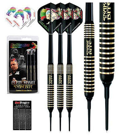 Red Dragon Peter Wright Snakebite Softip 18g - Brass Darts Set with ...