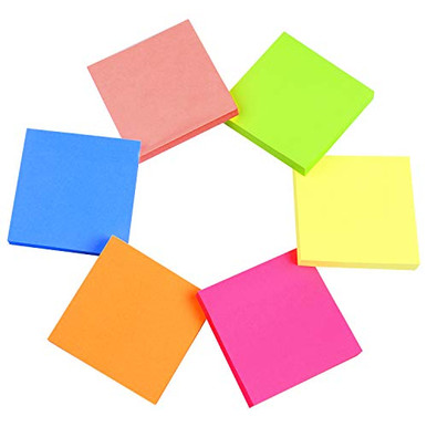 Sticky Notes 3x3 inch Mixed Colors for Reminders 6 Pads/Pack Total 600 ...