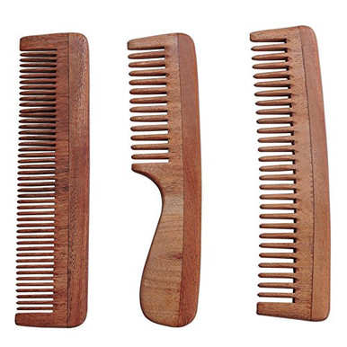 Set of 3 Pure Neem Wood Combs for Strong and Shiny Hair | Wide Tooth ...