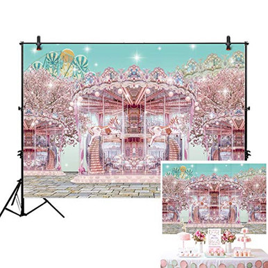 Allenjoy 7x5ft Pink Carnival Backdrop Carousel Ferris Wheel Circus ...