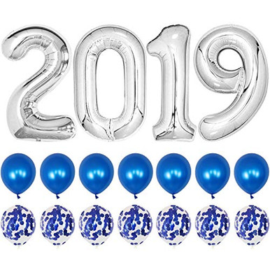 2019 Balloons Blue Confetti Balloon - Blue Graduation Party Supplies ...