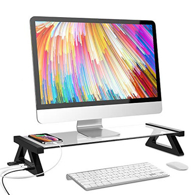 Mufti-Function USB 2.0 Monitor Stand Riser Tempered Glass Computer ...