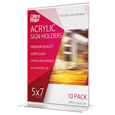 OfficeMajor Acrylic Sign Holder 5x7 - Table Tent Menu Holder Plastic ...
