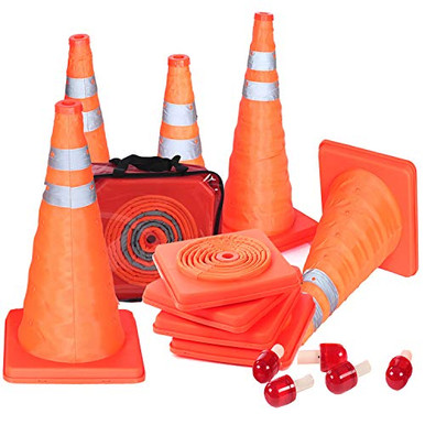 Reliancer 5PCS 18" Collapsible Traffic Cones with Nighttime LED Lights ...