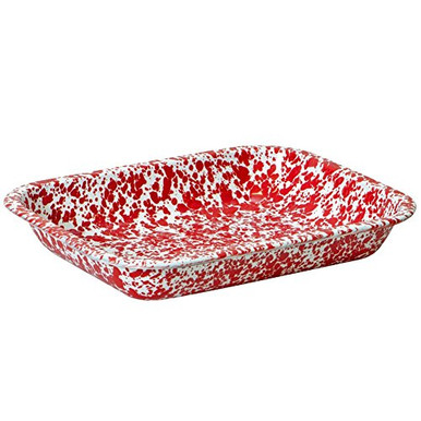 Enamelware Open Roaster, 10.5 x 8 inches, Red/White Splatter ...