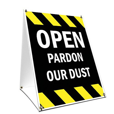 A-Frame Sidewalk Open Pardon Our Dust Sign with Graphics On Each Side ...