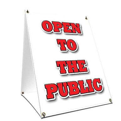 A-Frame Sidewalk Open to The Public Sign with Graphics On Each Side ...