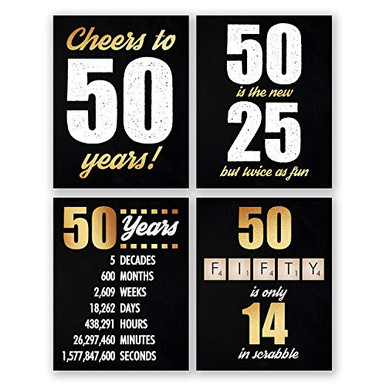 8x10 50th Birthday Decoration - Set of 4 Art Prints For Men and Women ...