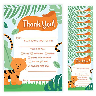 Tiger Thank You Cards (10 Count) With Envelopes Bulk Birthday Party ...