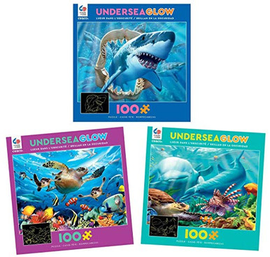 Ceaco 100 Piece Undersea Glow Kids Puzzle Set: 3 Glow in The Dark Sea ...
