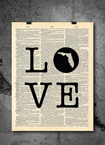 Florida Wall Art - Love Home - Dictionary Art Print - Vintage ...