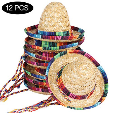 12 Pack Mini Mexican hat, Natural Straw Mini Sombrero Fiesta for Fiesta ...