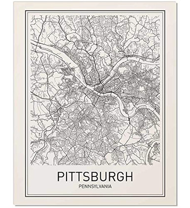 Pittsburgh Poster, Pittsburgh Map, Map of Pittsburgh, City Map Posters ...
