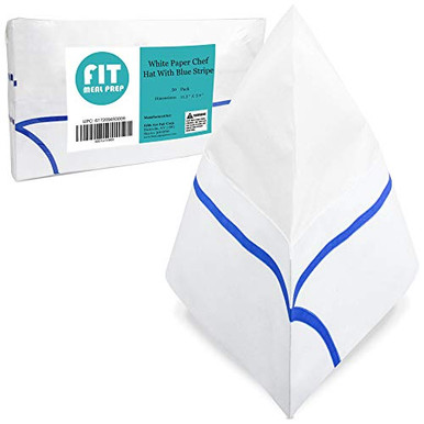 [50 Pack] White Paper Chef Hat with Blue Stripe - Disposable Soda Jerk ...