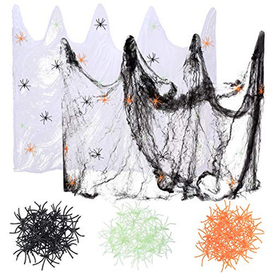 Halloween Spider Webs Fake Cobwebs with Plastic Spiders for Halloween ...