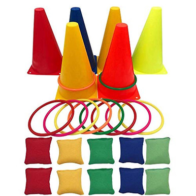 crayfomo 3 in 1 Carnival Games Set, Soft Plastic Cones Bean Bags Ring Toss Games for Kids ...