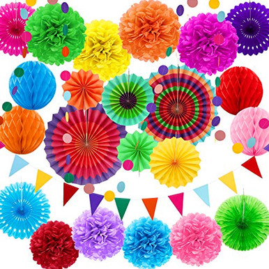 25 Pieces Mexican Fiesta Theme Party Decorations Multicolor Paper Fans ...