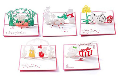 3D Birthday Pop-Up Cards- Cat, Dog, Bear, Rabbit. Cute for Girls & Boys ...