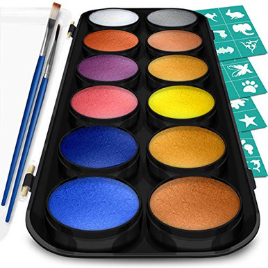 Face Paint and Body Painting Kit Set of 12 Metallic Colors with Bonus ...