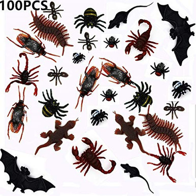 100Pcs Plastic Realistic Bugs Insects Fake Cockroaches, Spiders ...