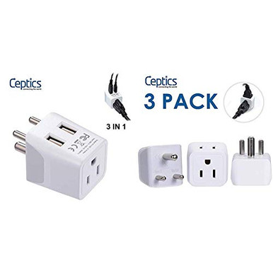 Ceptics India, Nepal, Bangladesh Travel Adapter Plug with Dual USB ...