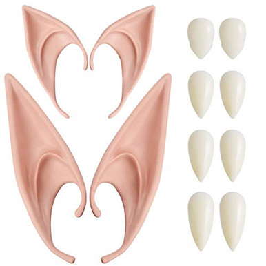 4 Pairs Vampire Fangs Teeth with 2 Pairs Latex Fairy Elf Ears (2 sizes ...