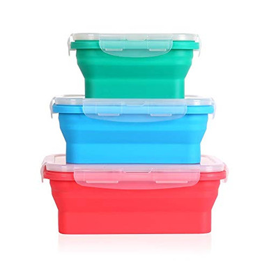 Collapsible silicone food storage containers w/BPA free airtight ...