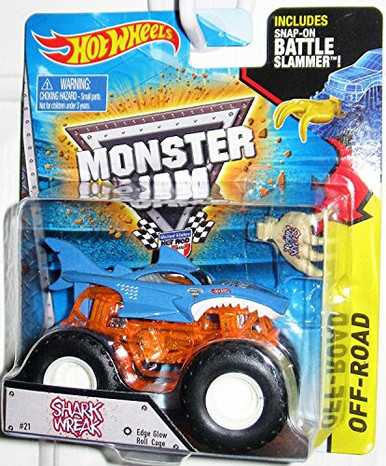 Hot Wheels Monster Jam Shark Wreak #21 Edge Glow Roll Cage Monster ...